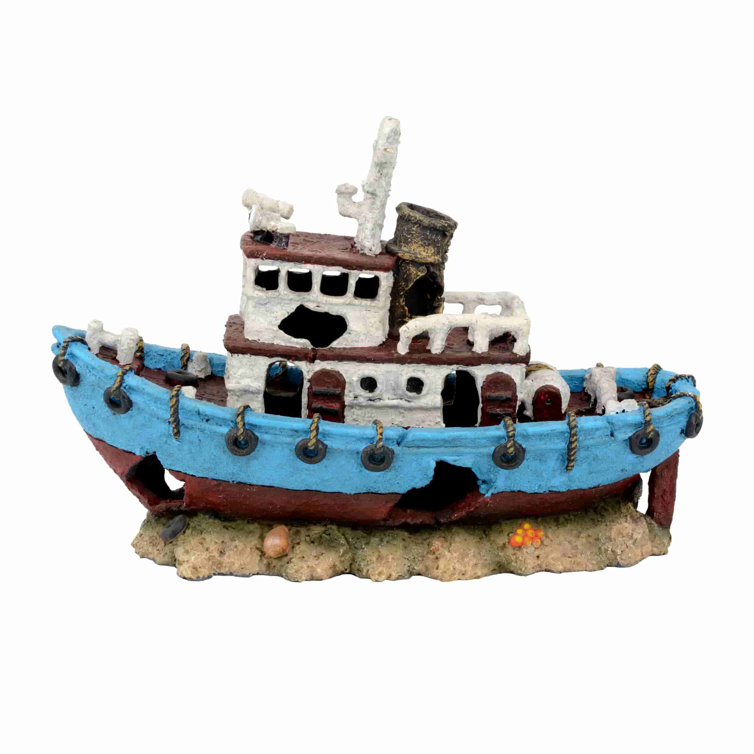 Sunken Fishing Tug Boat Aquarium Ornament - The Fish Works Pond Supplies